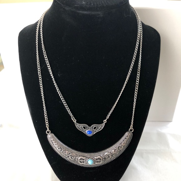 Jewelry | Double Necklace Ornate Silver Metallic Crescents With Accent ...